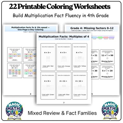 4th Grade Multiplication Facts Coloring Printable Worksheets By Magic