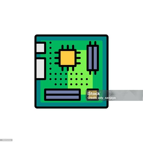 컴퓨터 하드웨어 마더보드 아이콘입니다 라인 글리프 및 채워진 윤곽선 다채로운 버전 마더 보드 슬롯 윤곽선 및 채워진 벡터 기호