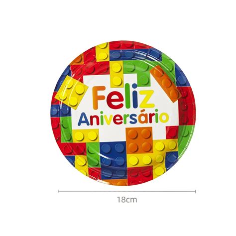 Pratos De Papel Lego Festivos 7p 6 Unids Para Aniversários Omnific