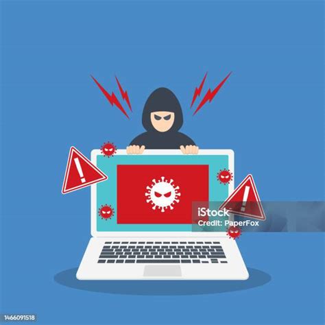 Hacker Warning On Laptop Emergency Alert Of Threat By Hacker Malware