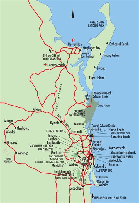 Fraser Coast And Sunshine Coast Map Queensland Australia