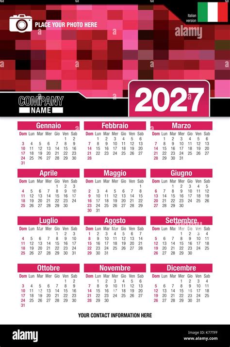 Useful Wall Calendar 2027 With Design Of Red Colors Mosaic Format A4