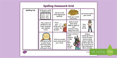 Editable Second Level Spelling Cfe Homework Grid Twinkl