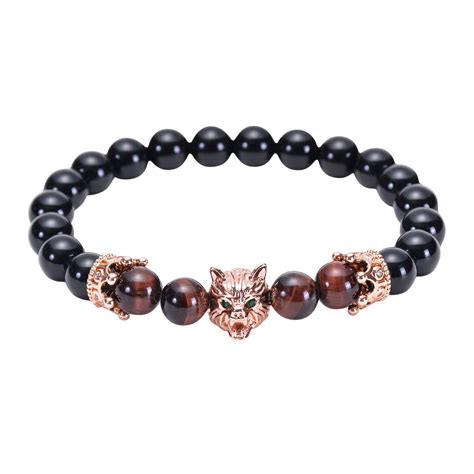 Yatlte Wolf Bracelet For Men Save A Wolf Bracele Wolf Head Lava Rock Bracelet Black Obsidian