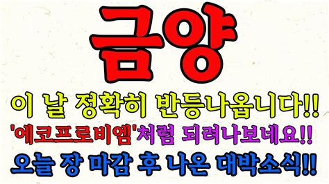 금양 오늘 장 마감후에 나온 소식 전합니다 이제 상방으로 방향을 바꿀려고 하네요이젠 오를일만 남은걸까요~ 성공한 사람들이 성공하는 이유는 작은 차이