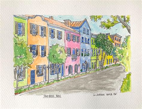 Charleston Sc Rainbow Row Watercolor Limited Print Etsy Rainbow