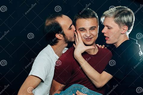 Three Guys Are Gay On Dark Background Stock Image Image Of Lifestyle
