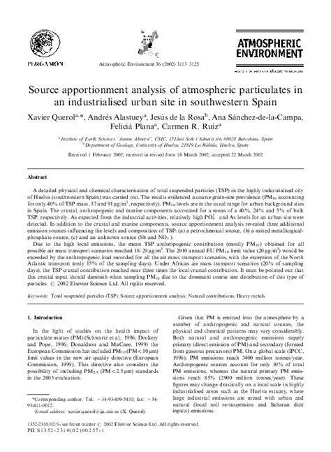 Pdf Pixe Analysis For Air Pollution Source Apportionment In Urban Areas Of Brazil Paulo