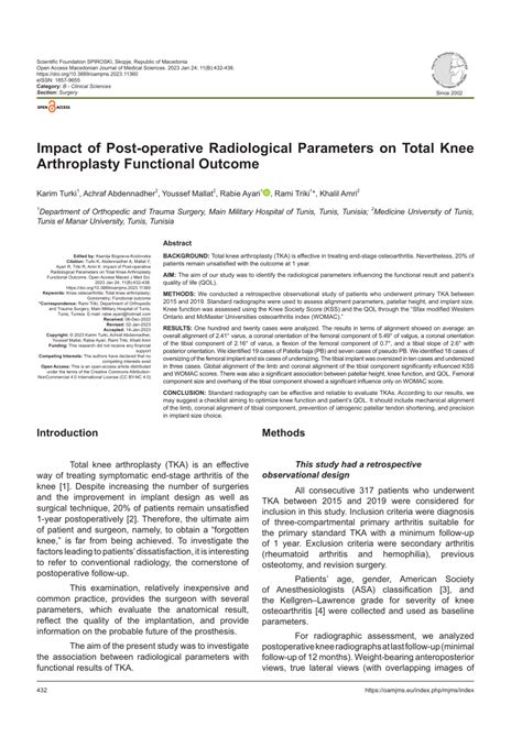 Pdf Impact Of Post Operative Radiological Parameters On Total Knee