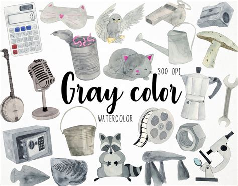 Watercolor Gray Clipart Gray Color Clipart Gray Objects Clipart Gray