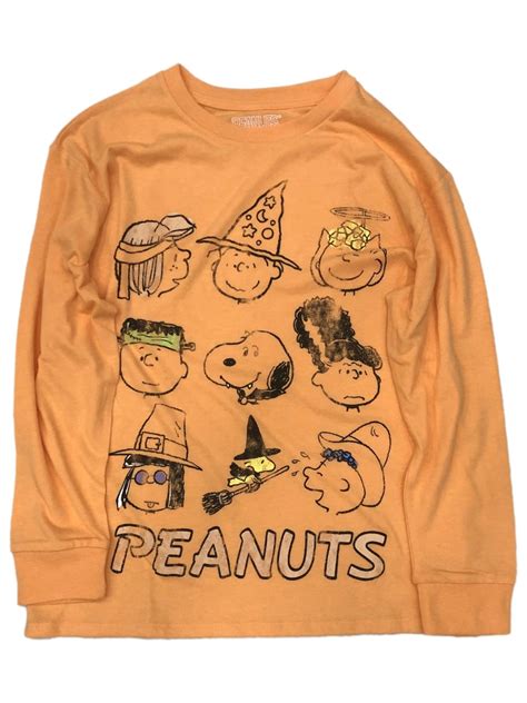 Peanuts Girls Black Long Orange Snoopy Lucy Halloween T Shirt Shirt