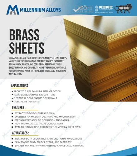 C26000 Brass Sheet 8 Ft X 4 Ft Soft Annealed 1 Mm 20 Gauge 63