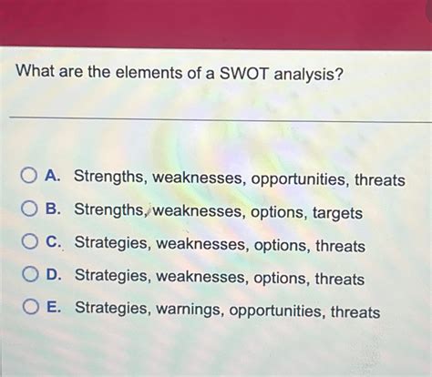 Solved What Are The Elements Of A Swot Analysisa