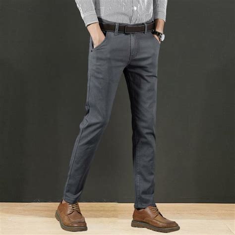 بنطال رجالي مرتفع الخصر مستقيم الساق ، جيوب جانبية ، سروال أحادي اللون ، زر أنيق ، خريف ، شتاء