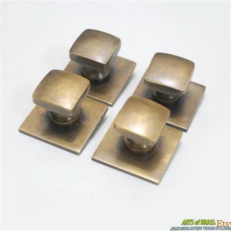 Antique Brass Square Knobs Etsy