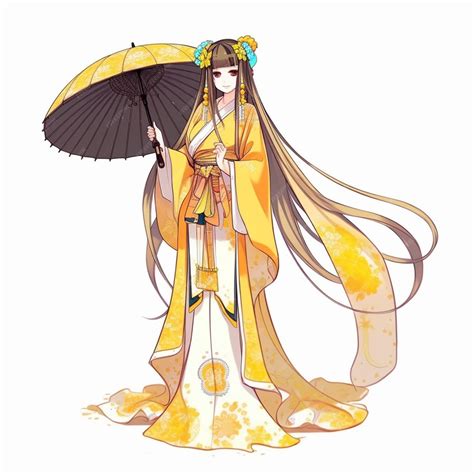 Premium Photo Anime Girl In Yellow Kimono With Umbrella And Yellow