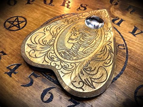 Engraved Wooden Planchette For Ouija Board Miss Muerte Esotericism