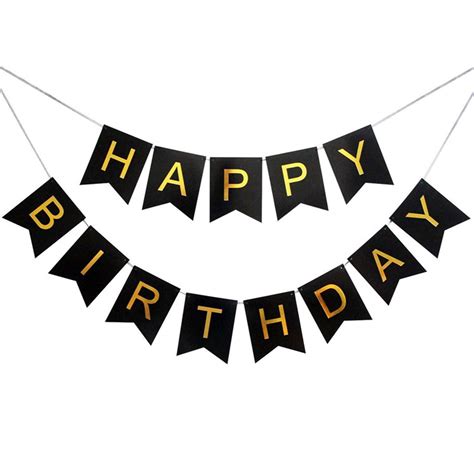 Black And Gold Happy Birthday Banner Black Bunting Written Etsy Uk