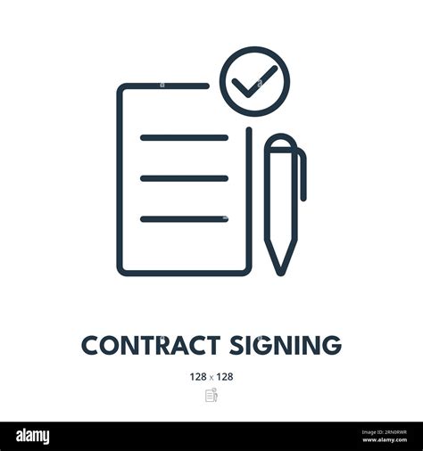 Contract Signing Icon Document Agreement Signature Editable Stroke Simple Vector Icon Stock