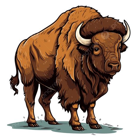 Bison Clipart Cartoon Bison With Horns Standing Alone In Front Of A