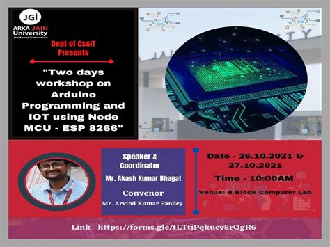Two Days Workshop On Arduino Programming And Iot Using Node Mcu Arka Jain University