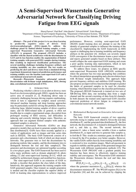 Pdf A Semi Supervised Wasserstein Generative Adversarial Network For Classifying Driving