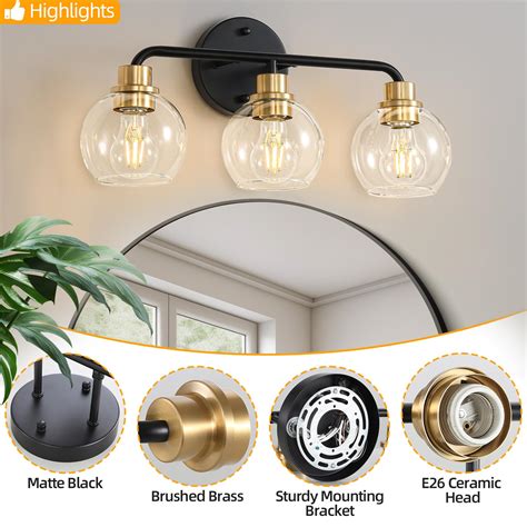 Led Lights 3 Light Bathroom Vanity Fixture Matte Black And Gold Wall