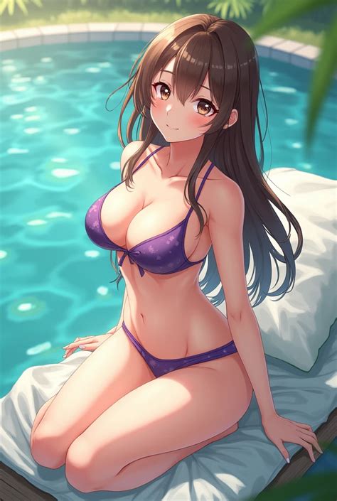 Make An Anime Girl In A 2 Piece Swimsuit Sitting With Her Legs Spread