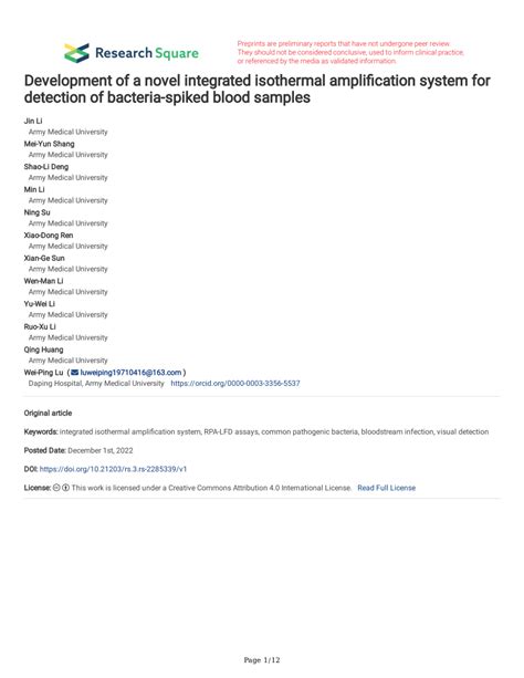 Pdf Development Of A Novel Integrated Isothermal Amplification System