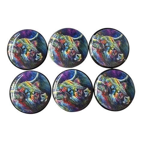 Farmhouse Knobs Set Of 6 Alcohol Ink Highland Cow Wood Cabinet Knobs