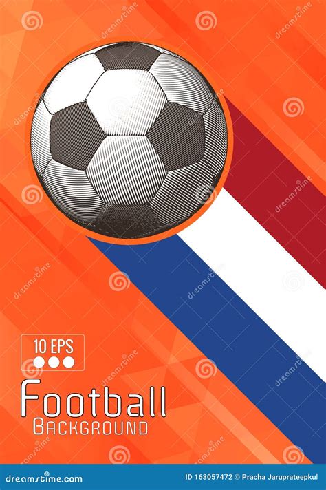 Engraving Soccer Ball Graphic Layout On Orange Stock Vector