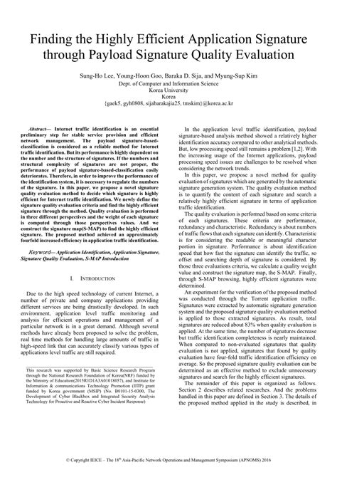 Pdf Finding The Highly Efficient Application Signature Through Payload Signature Quality