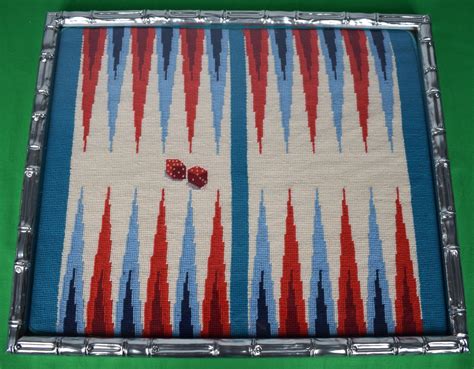 Needlepoint Backgammon Board W Red Blue Checkers