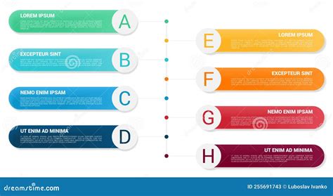 rectangles with rounded corners and option in circle eight items in