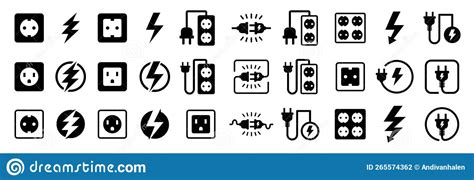 Electric Power Plug Icon Set Electricity Wire Cord Socket Sign Electrical Symbol Element