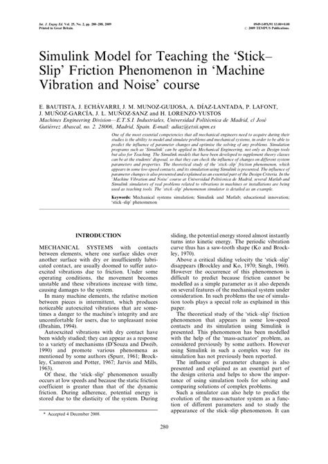 pdf simulink model for teaching the stick slip friction phenomenon
