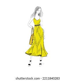 Freehand Drawing Girl Yellow Dress Stock Illustration 2211840283 Shutterstock