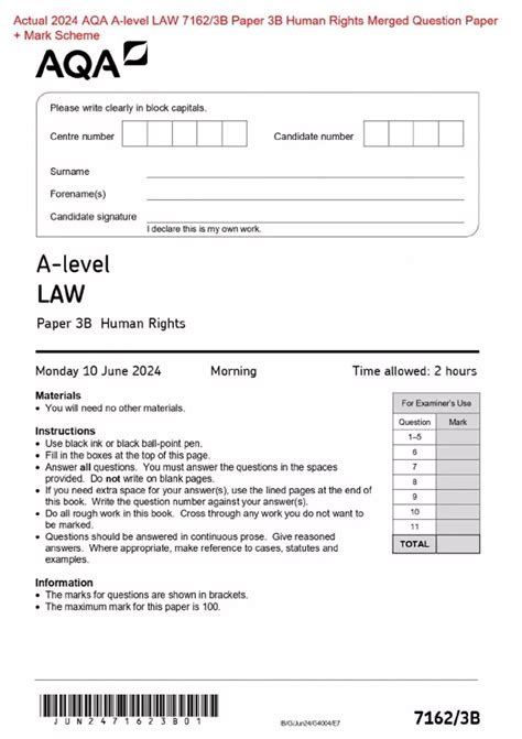 Actual 2024 Aqa As Further Mathematics 7366 1 Paper 1 Merged Question Paper Mark Scheme Actual