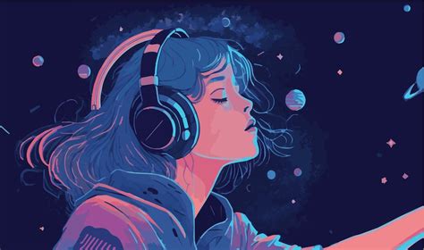 Premium Vector Lofi Girl In Space Floating Vector Art Illustration