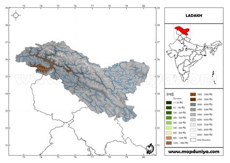 Ladakh Physical Map With Rivers Maps Of India