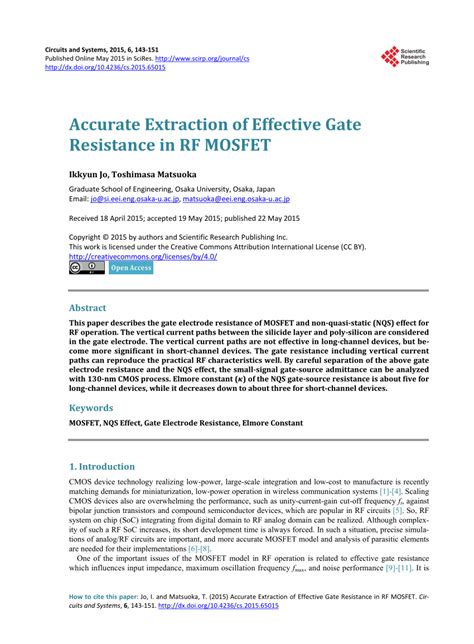 Pdf Accurate Extraction Of Effective Gate Resistance In Rf Mosfet