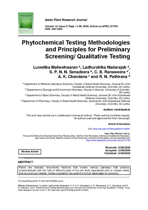 Phytochemical Testing Methodologies Principles And Procedures Aprj 125