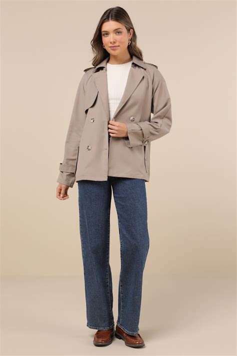 Lioness Trencherous Khaki Short Trench Cropped Trench Coat Lulus