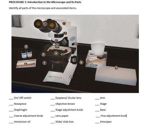 Procedure 1 Introduction To The Microscope And Its Parts Identify All Parts Of The Microscope