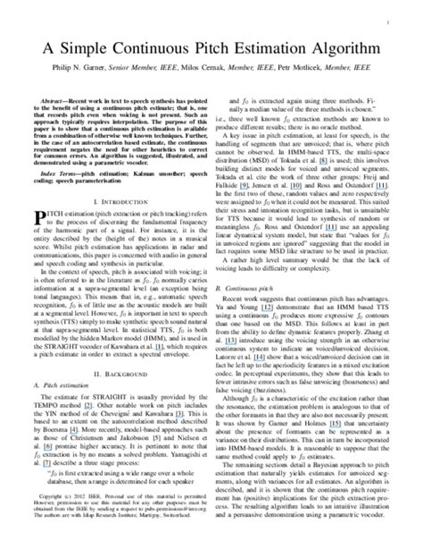 Pdf A Simple Continuous Pitch Estimation Algorithm