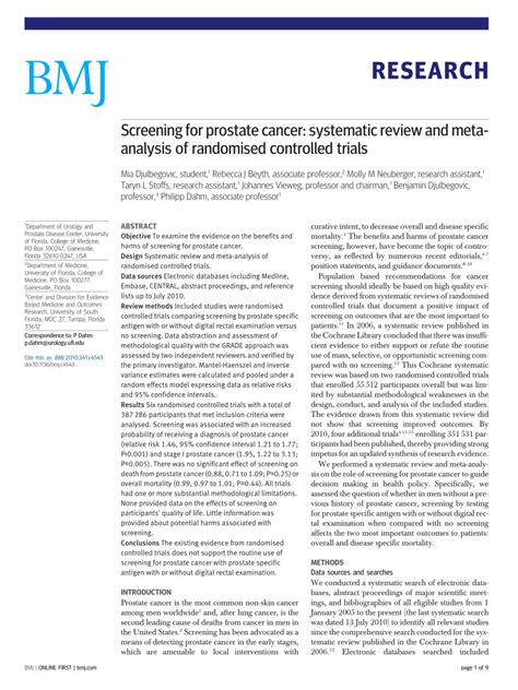 Pdf Screening For Prostate Cancer Systematic Review And Meta