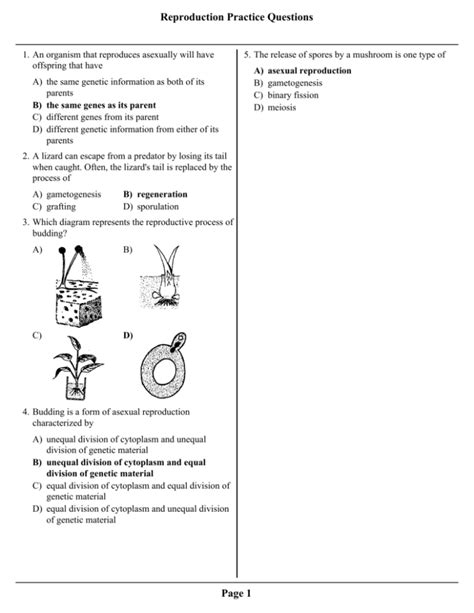 Reproduction Practice Questions Biology Review