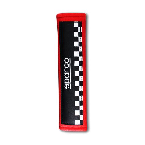 Universal Sparco Seat Belt Pads 2 Piece Red With Black Checkered Flag