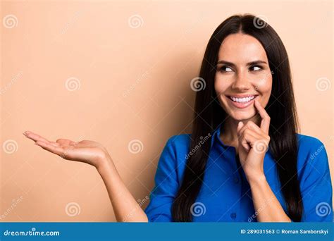 Photo Of Pretty Cute Tricky Lady Wear Trendy Clothes Arm Demonstrate