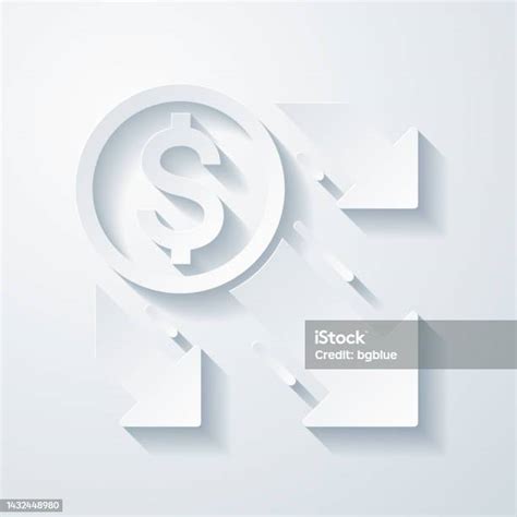 Dollar Decrease Icon With Paper Cut Effect On Blank Background Stock
